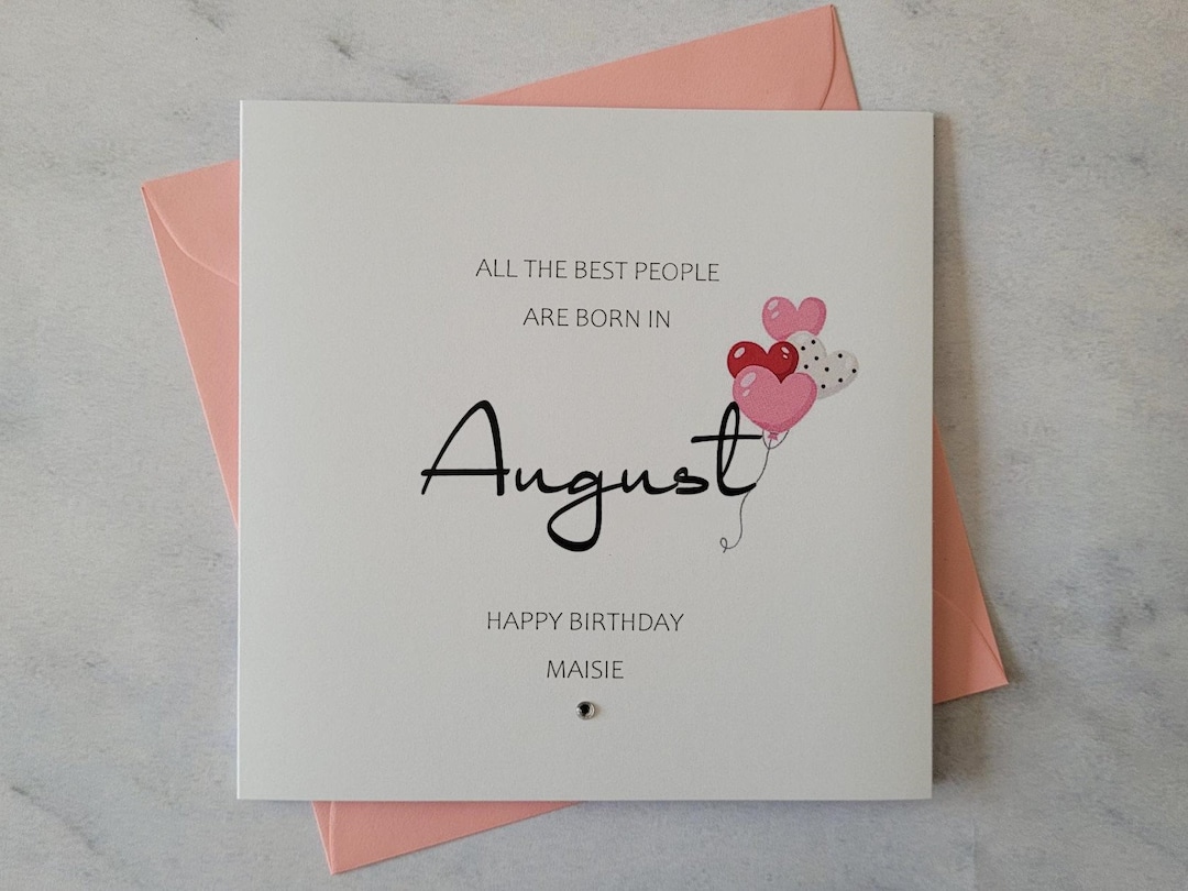 Personalised August Birthday Card, Any Name, Happy Birthday Card ...
