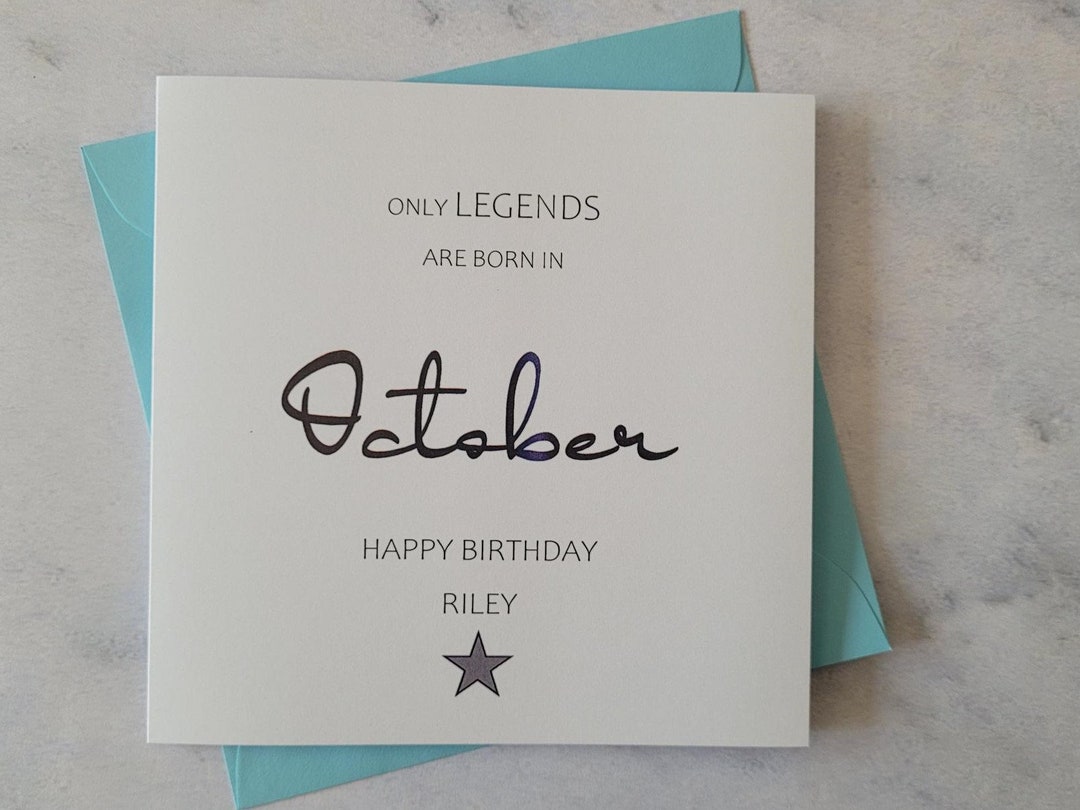 Personalised October Birthday Card, Any Name, Happy Birthday Card ...