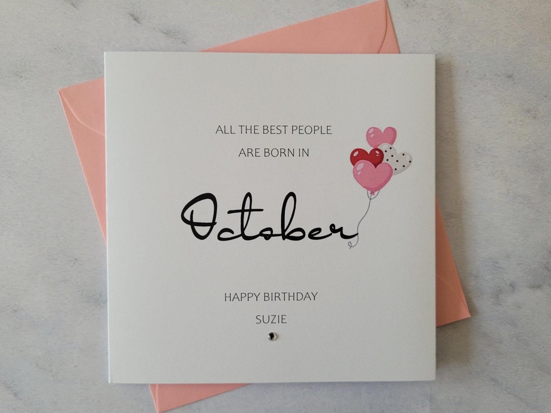 Personalised October Birthday Card, Any Name, Happy Birthday Card ...