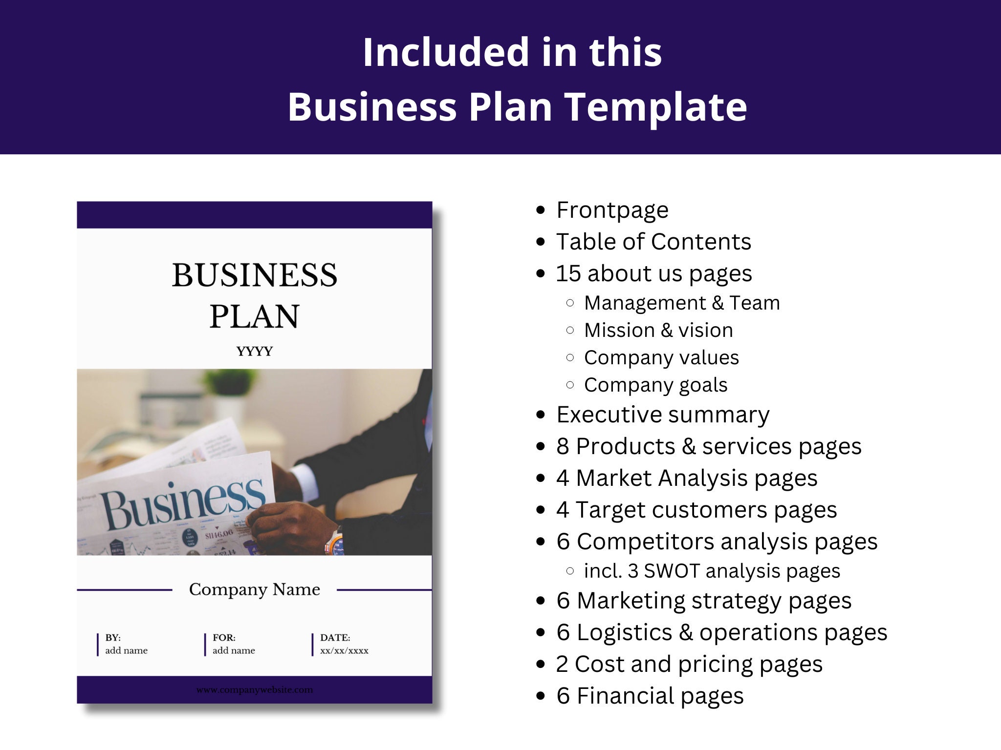 Business Plan Template | Small Business | Startup | Printable ...