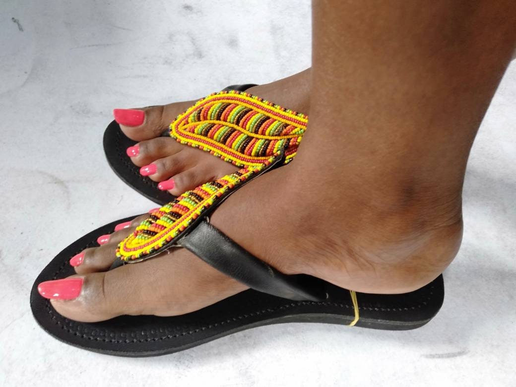 Beautiful African sandals Maasai leather sandals women | Etsy