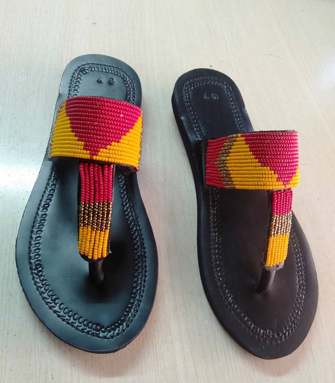 Red and Yellow African Beaded Shoes, Women Boho,sandals Women Africa ...