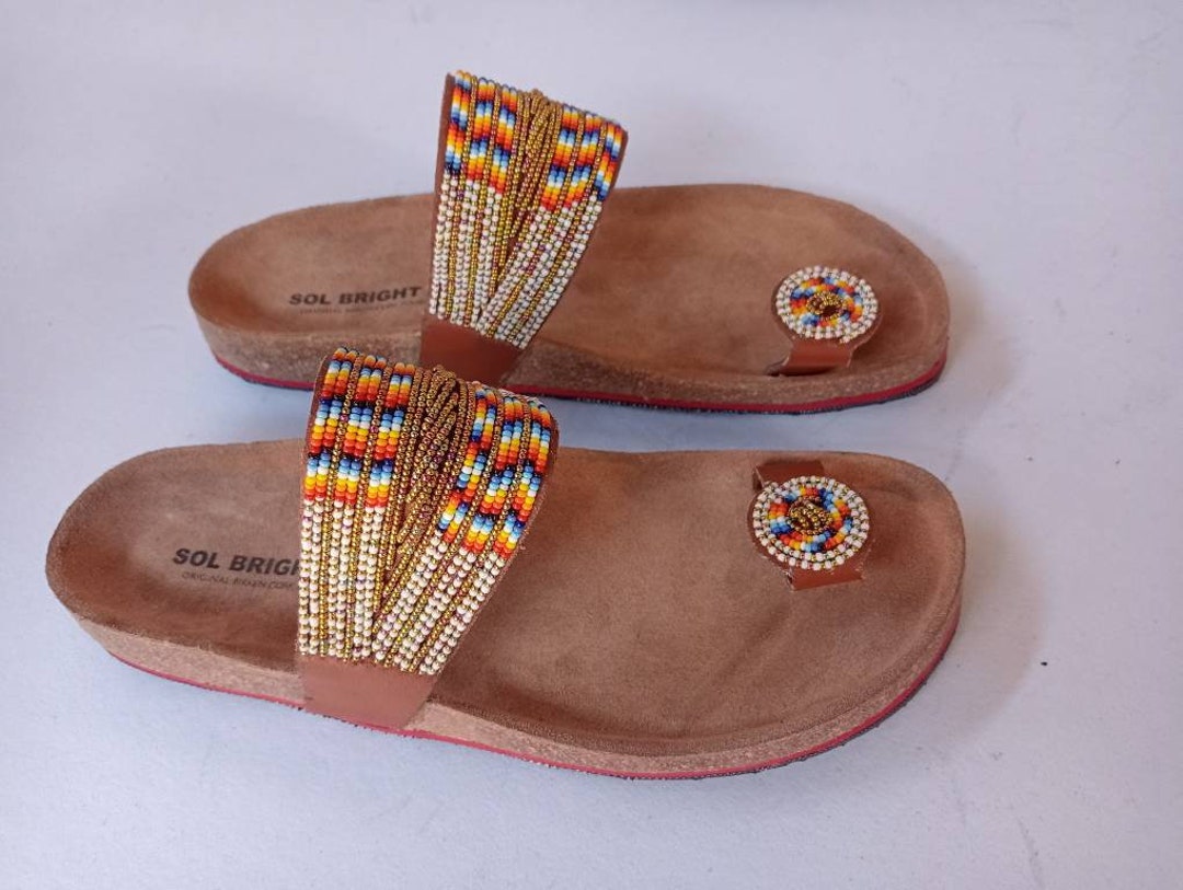 African Cork Sole Flip Flops, Mother's Day Gift, Bohemia Women Shoes ...