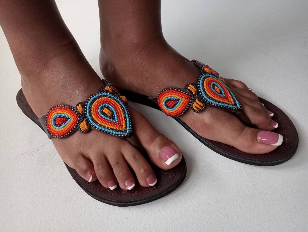 African Beaded Sandal, Women Shoes, Summer Sandal, Handmade Sandals ...