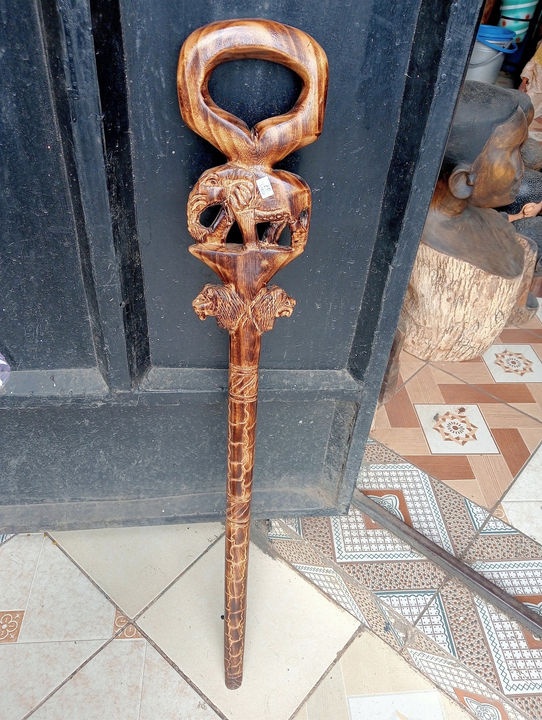 African Wood Original Hiking Walking Stick Cane Handmade Kenya Africa 1 ...