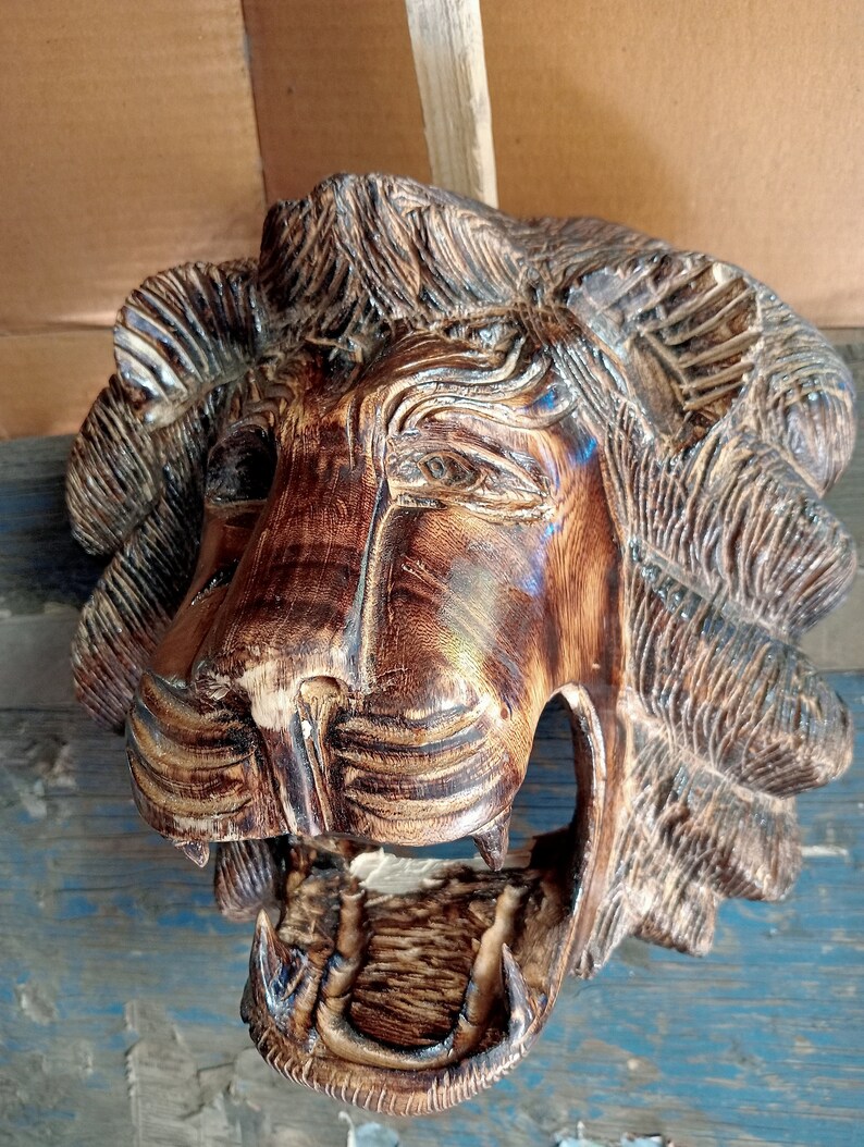 Kamba Tribal Plaque Lion Mask Kenya Africa Wood Carving Wall Hanging ...