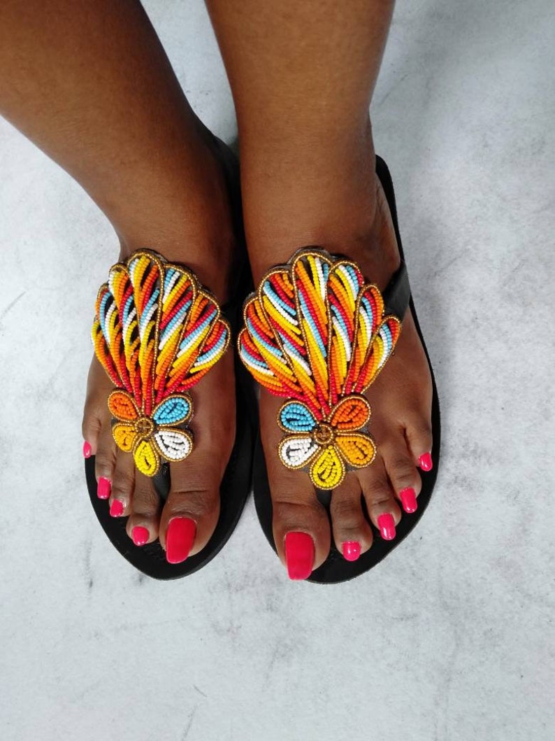 Beautiful African Beaded Sandals Women Sandals Kenya Etsy