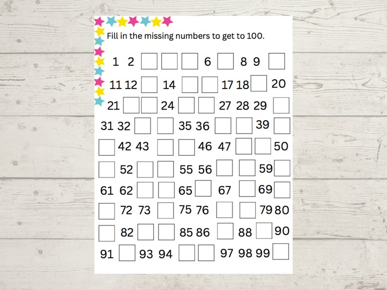 Hoja de trabajo de números faltantes hasta 100 - Etsy México