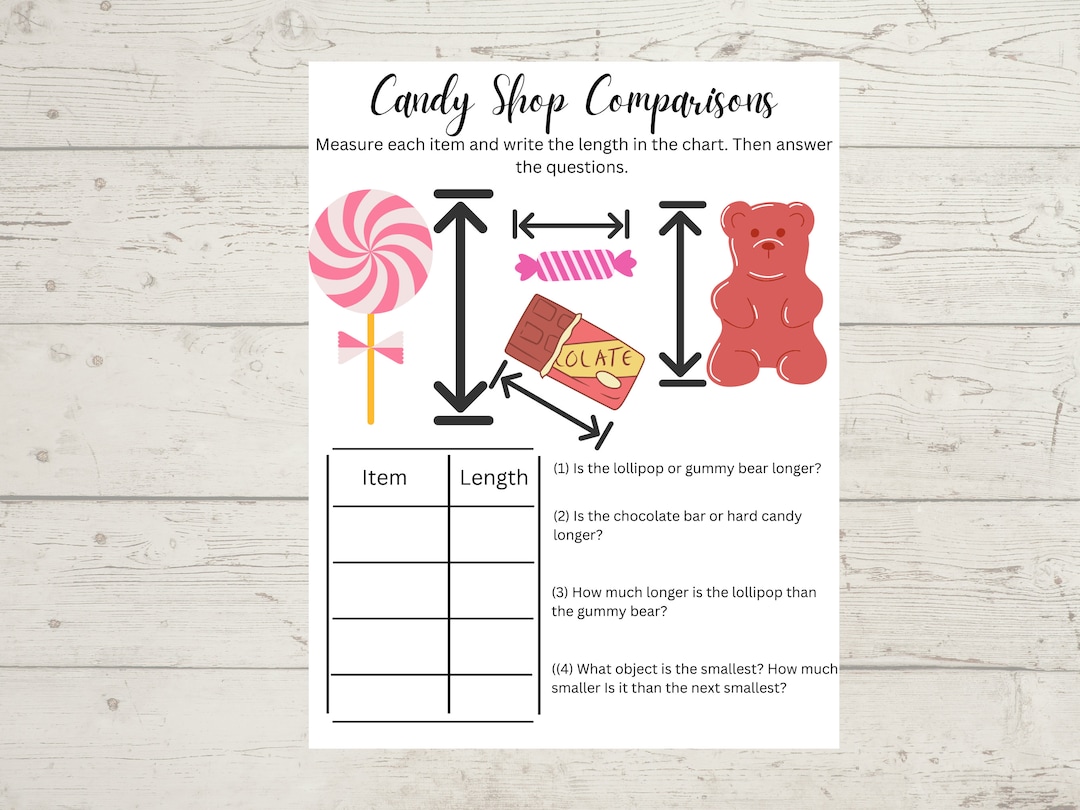 Candy Shop Comparisons Comparing Length Worksheet - Etsy