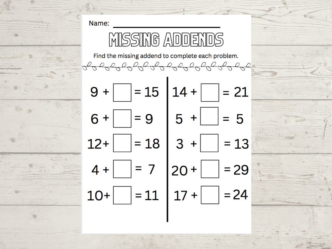 Missing Addends Math Worksheet - Etsy