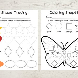 Shape Tracing and Identification 4 Worksheets - Etsy
