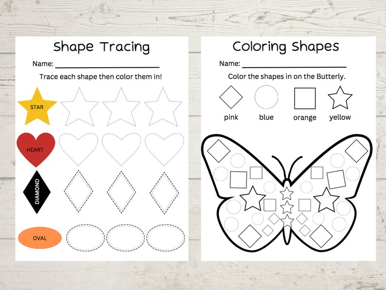 Shape Tracing and Identification 4 Worksheets - Etsy