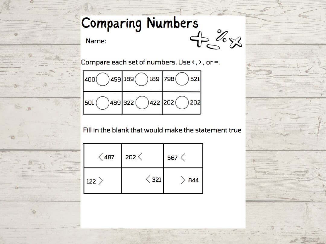 Comparing Numbers Worksheet - Etsy