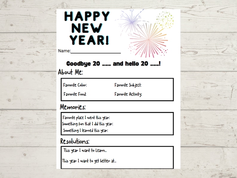 Happy New Year Worksheet - Etsy