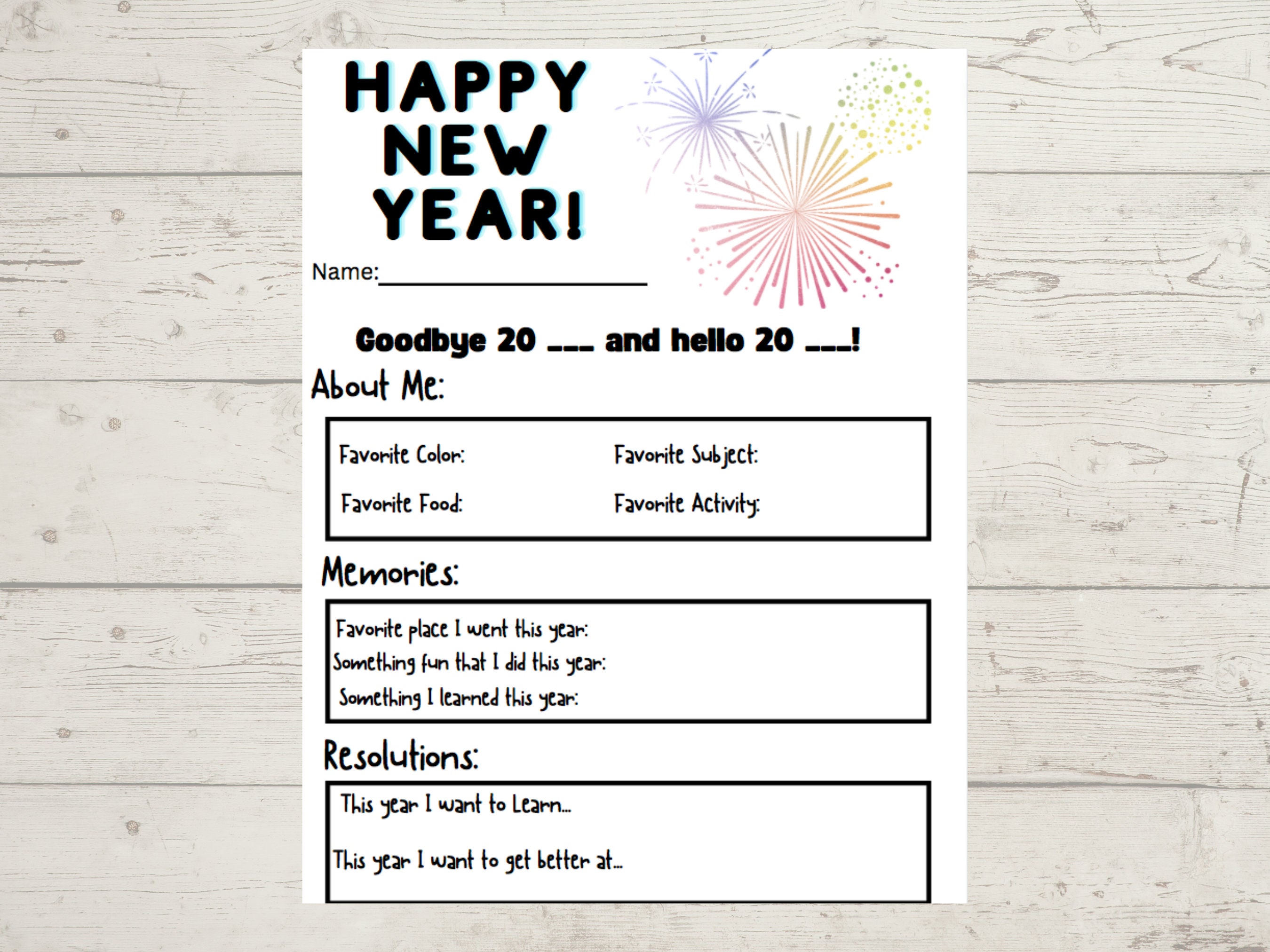 Happy New Year Worksheet - Etsy