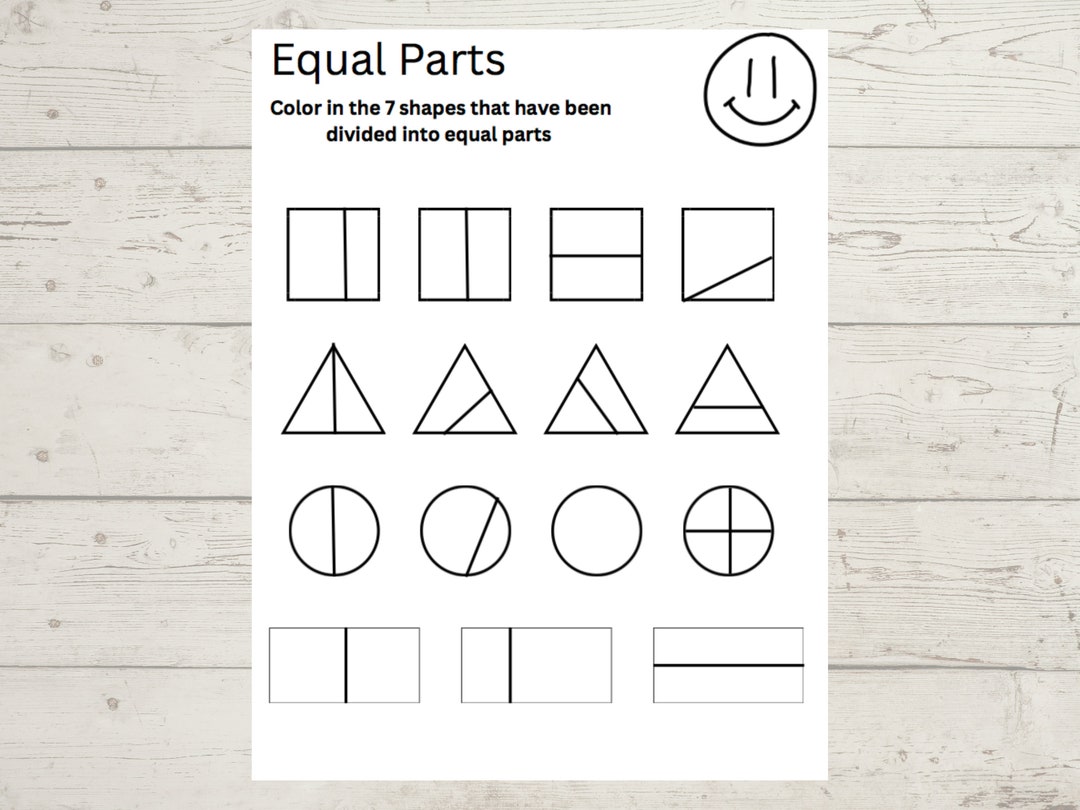 Dividing Equal Parts Worksheet - Etsy