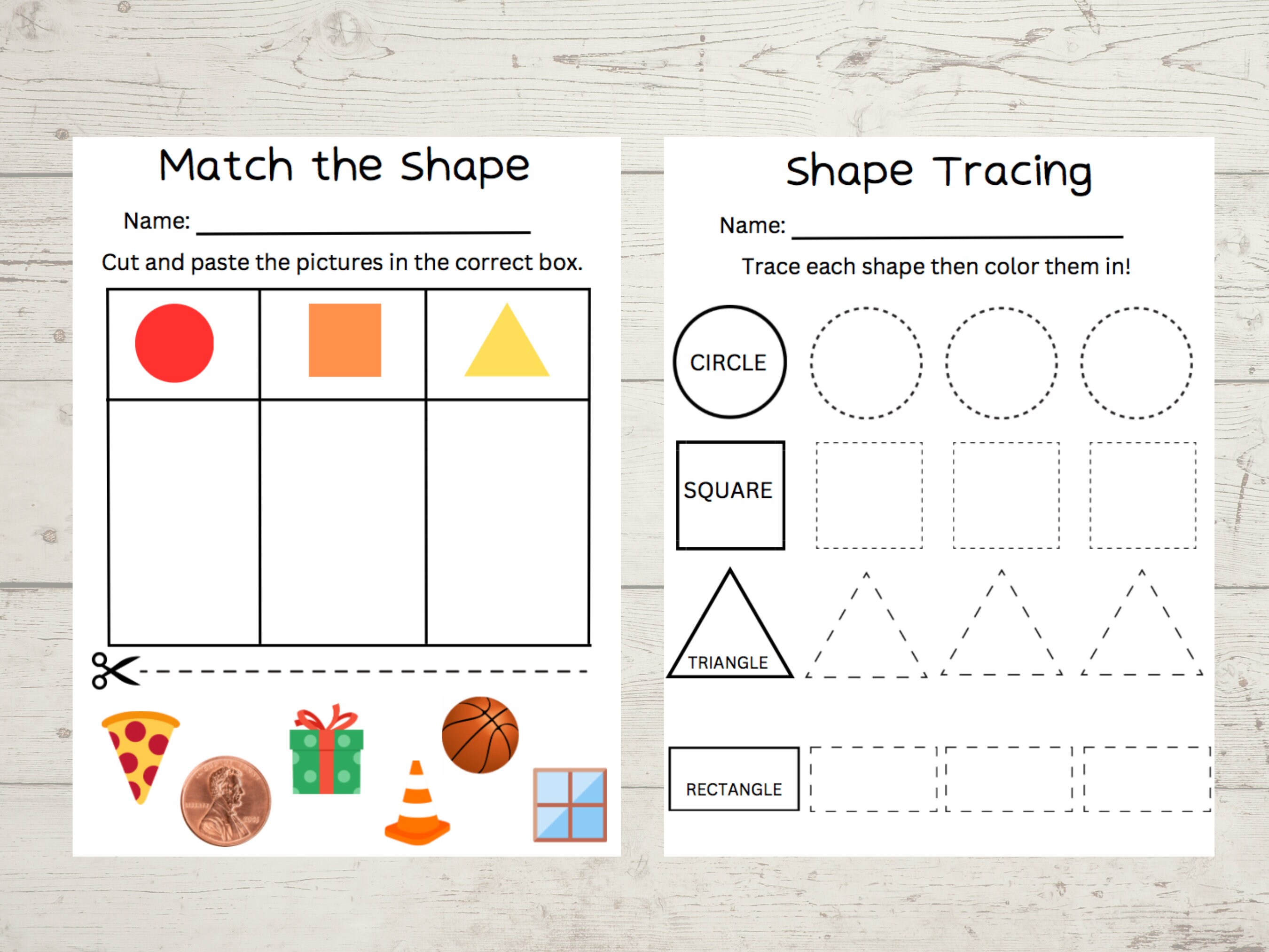 Shape Tracing and Identification 4 Worksheets - Etsy
