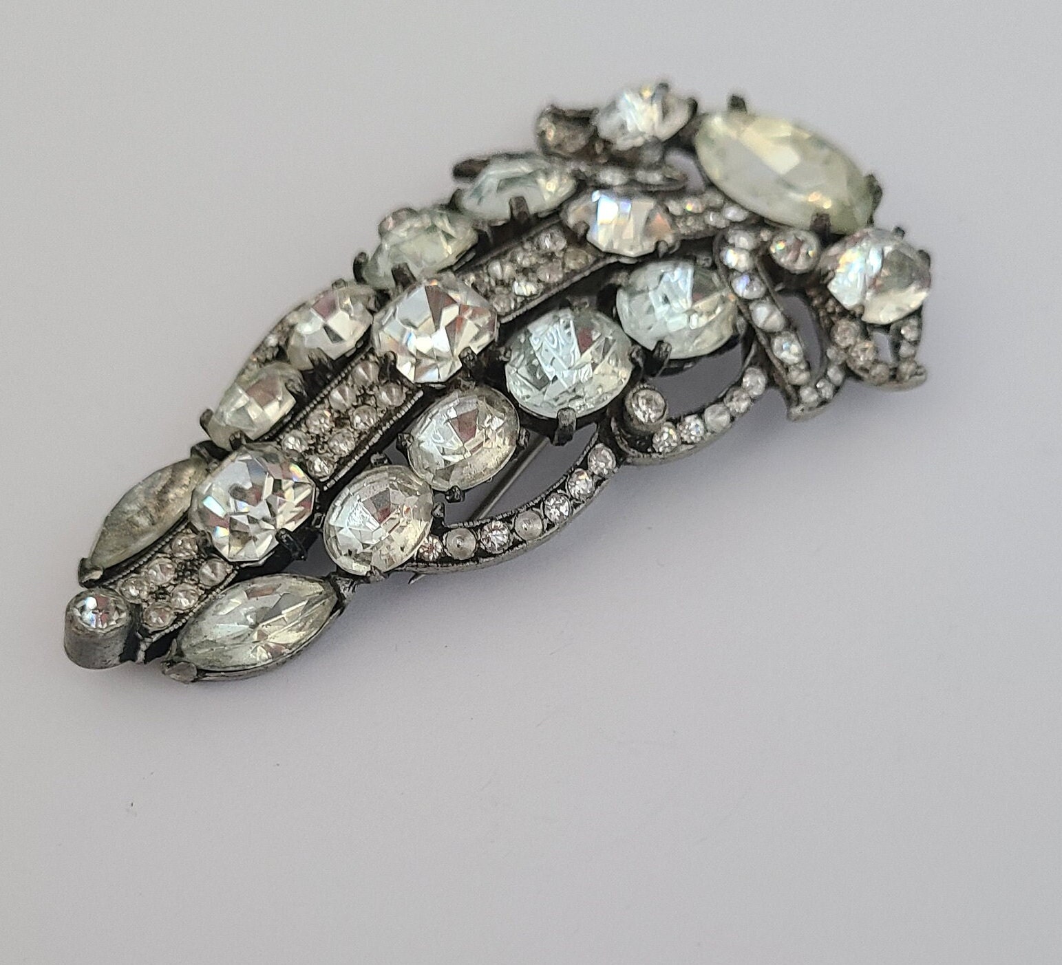 Vintage Eisenberg Sterling Fur Clip: Art Deco Crystal Brooch (missing ...