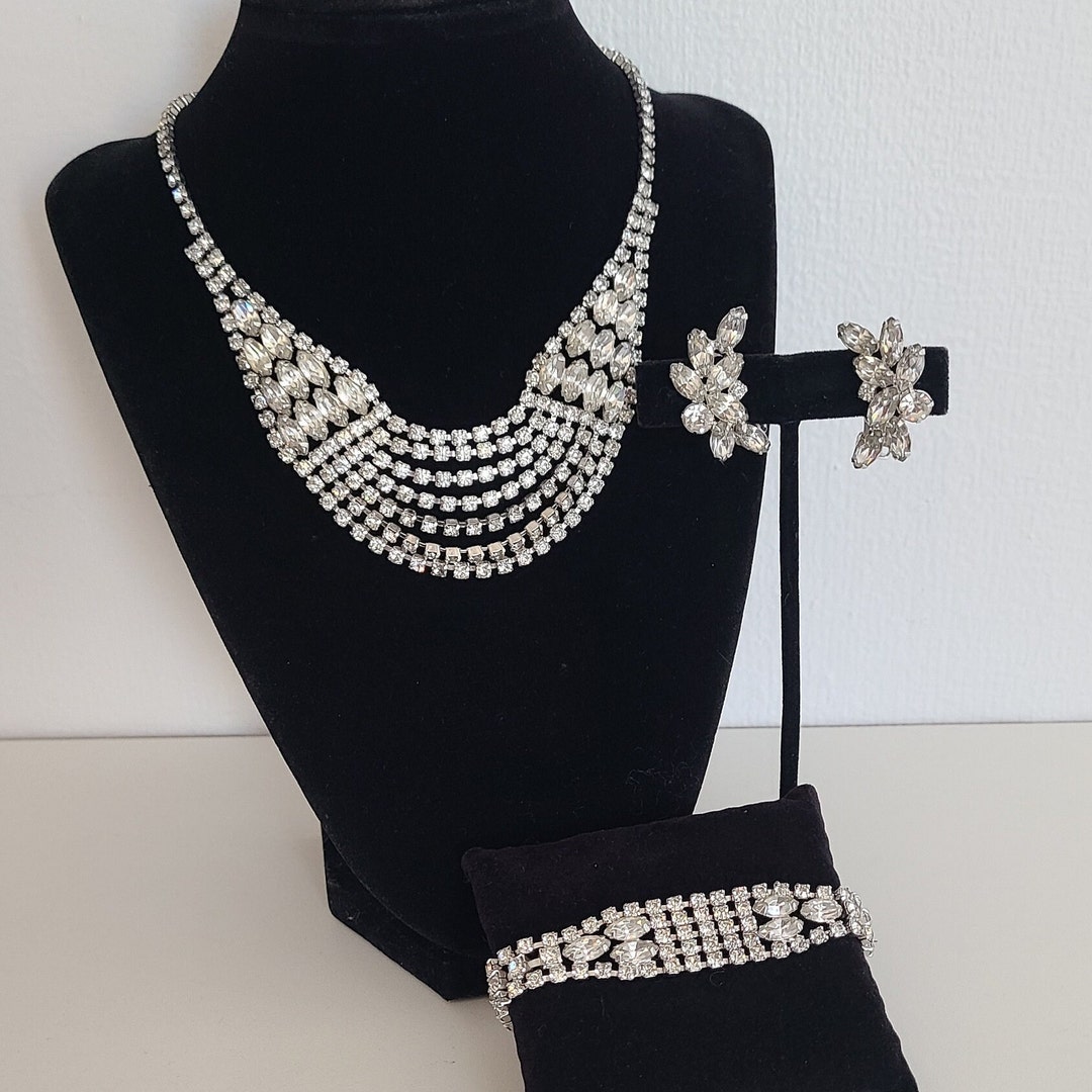Stunning Vintage Kramer SET Necklace Bracelet Clip-on Earringsart-deco ...