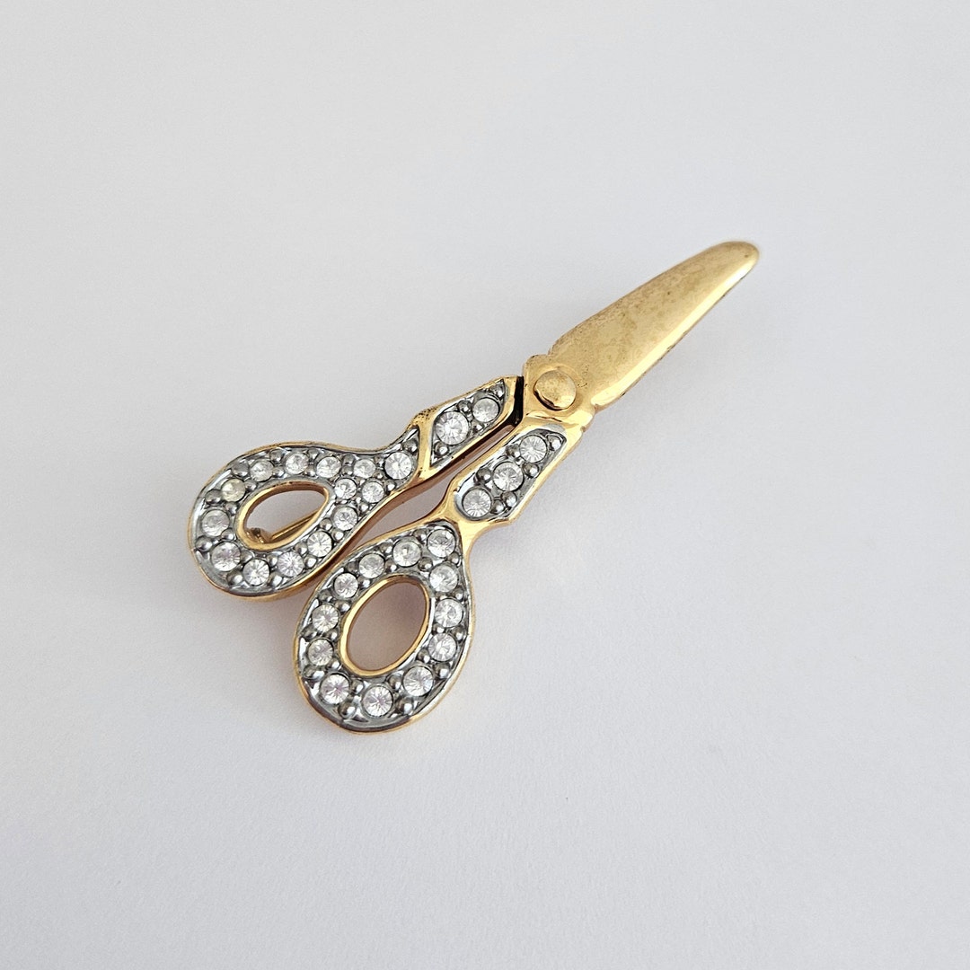 Vintage Brooch Scissors Elegant Design Goldtone With Clear Color ...