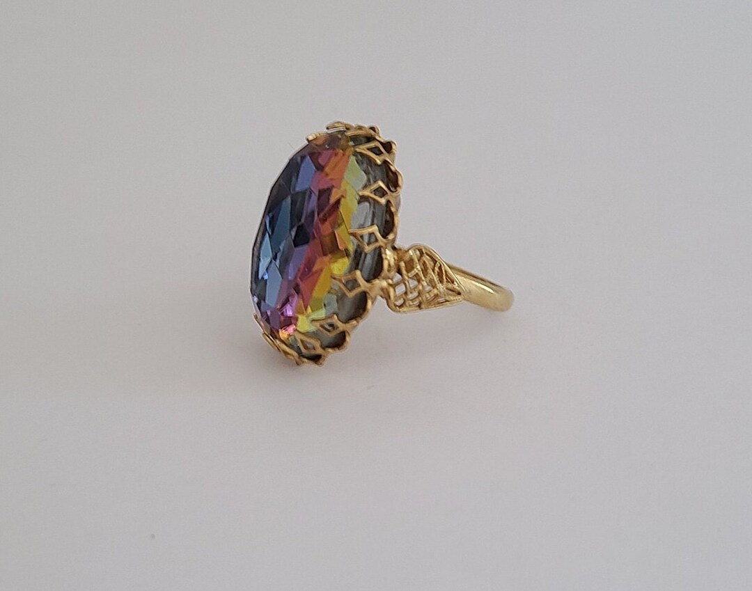 Stunning Vintage Cocktail Ring With Massive Watermelon Crystal Delicate ...