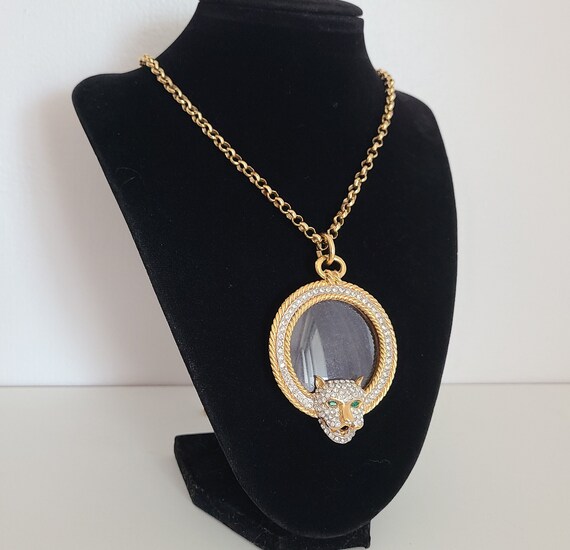 Crystal Pavé Panther Magnifying Glass Pendant Necklac Gem
