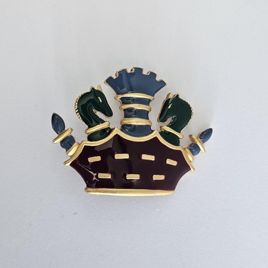 Vintage Brooch Chess Inspired Enameled in Goldtone Metal - Etsy