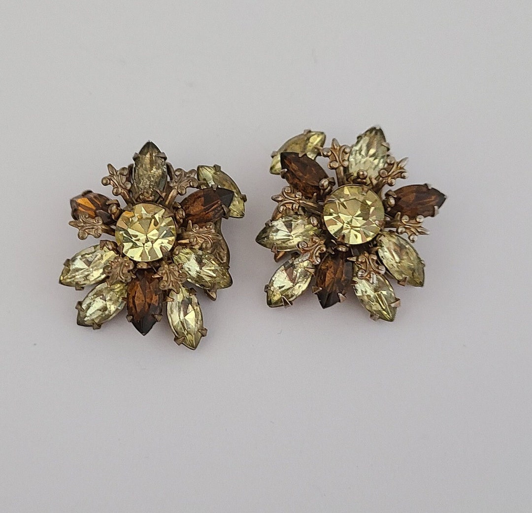 Vintage Beau Jewels Clip-on Earrings With Yellow Light Brown Crystals ...