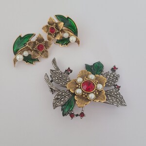 Vintage Avon Floral Set Intricate Brooch and Matching Clip-on Earrings ...