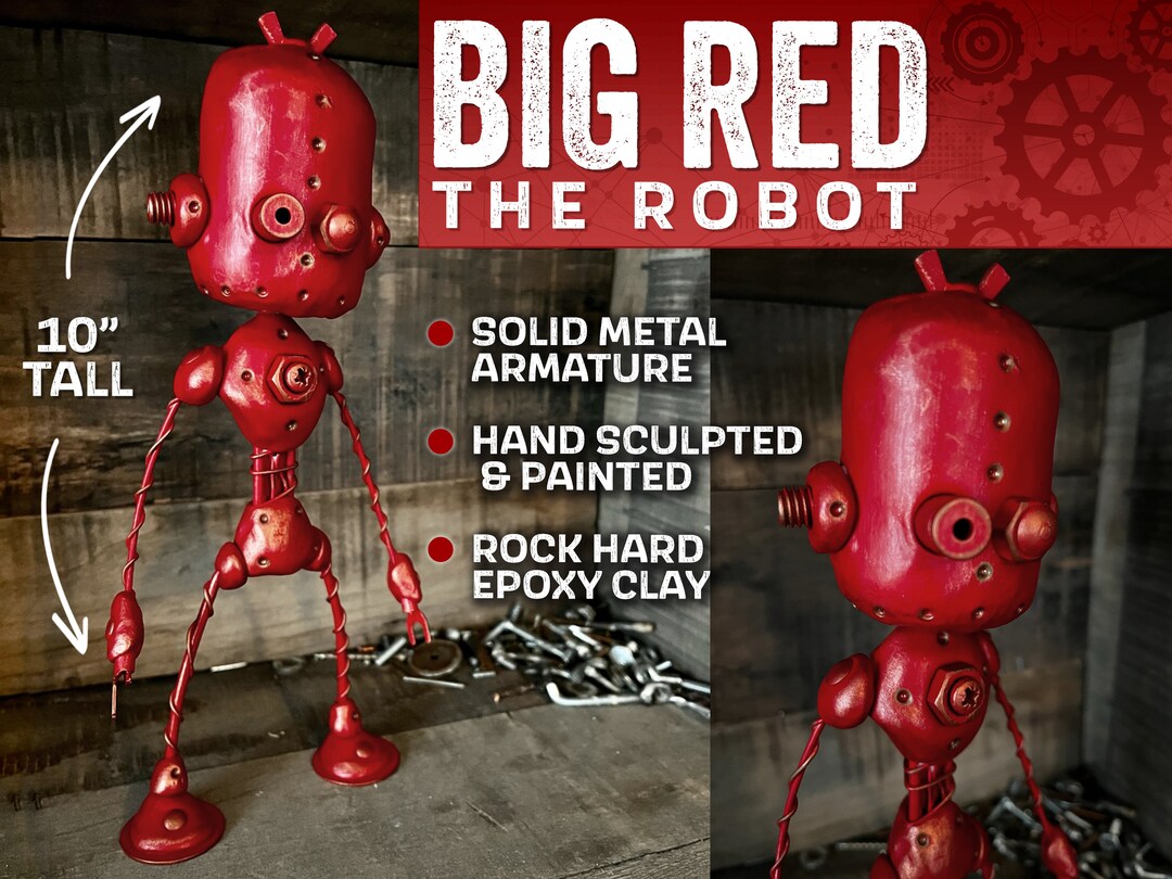 Big Red the Robot Steampunk Robot Space Robot Rustic - Etsy