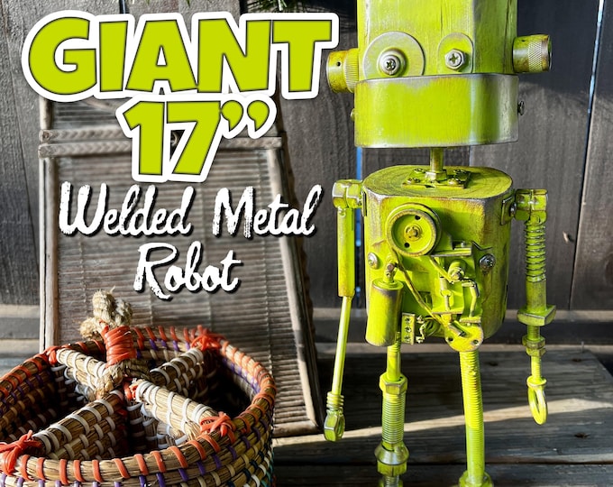 17” Giant Welded Rustic Robot | Steampunk Robot | Space Robot | Old ...