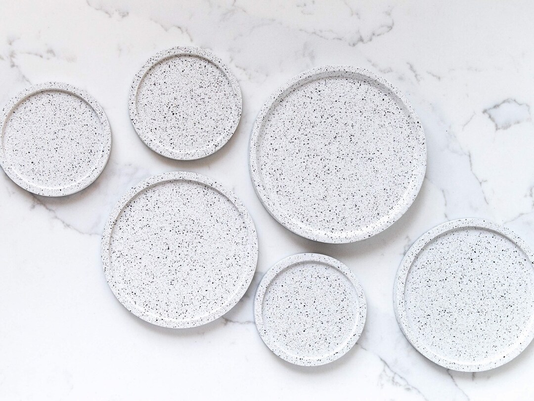 Small Round Decorative Tray in Speckled White Granite Terrazzo Water ...