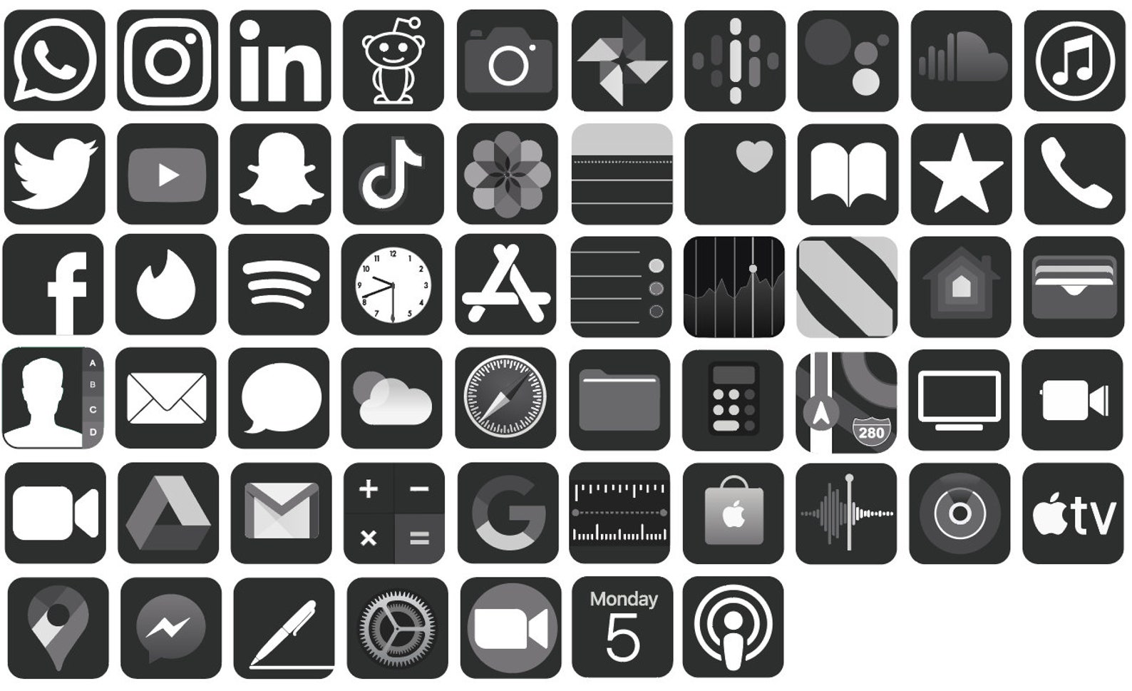 Minimalist Black Ios Icon Set - Etsy