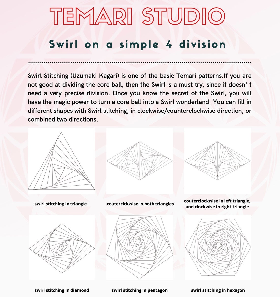 Temari Embroidery Kit - Swirl on Simple 4 Division With Light ...