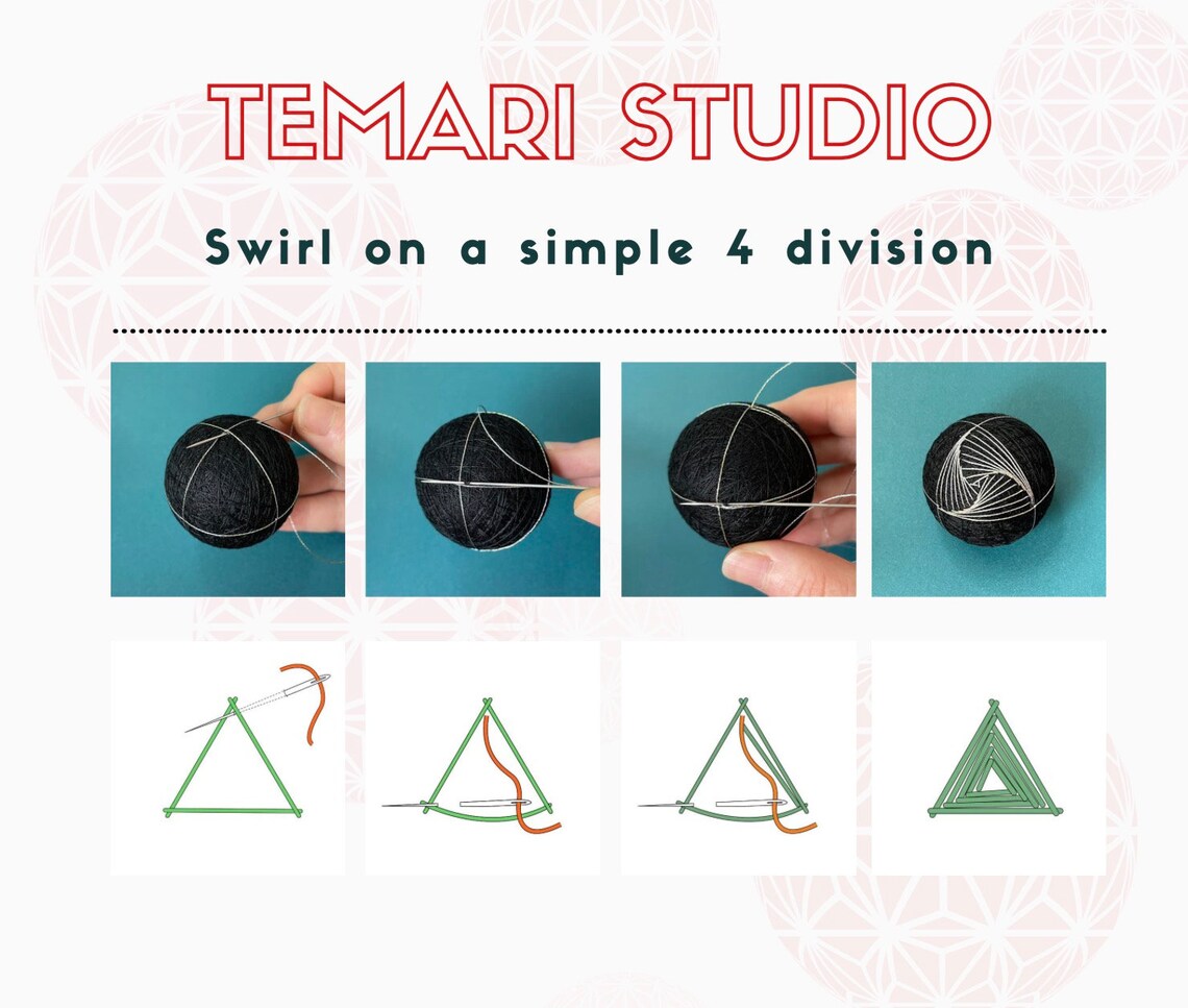 Temari Embroidery Kit - Swirl on Simple 4 Division With Light ...
