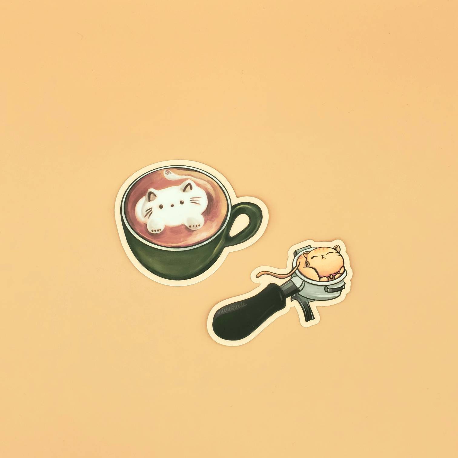 Cat Café Vinyl Stickers | Cat Latte Art and Sleepy Portafilter Cat ...