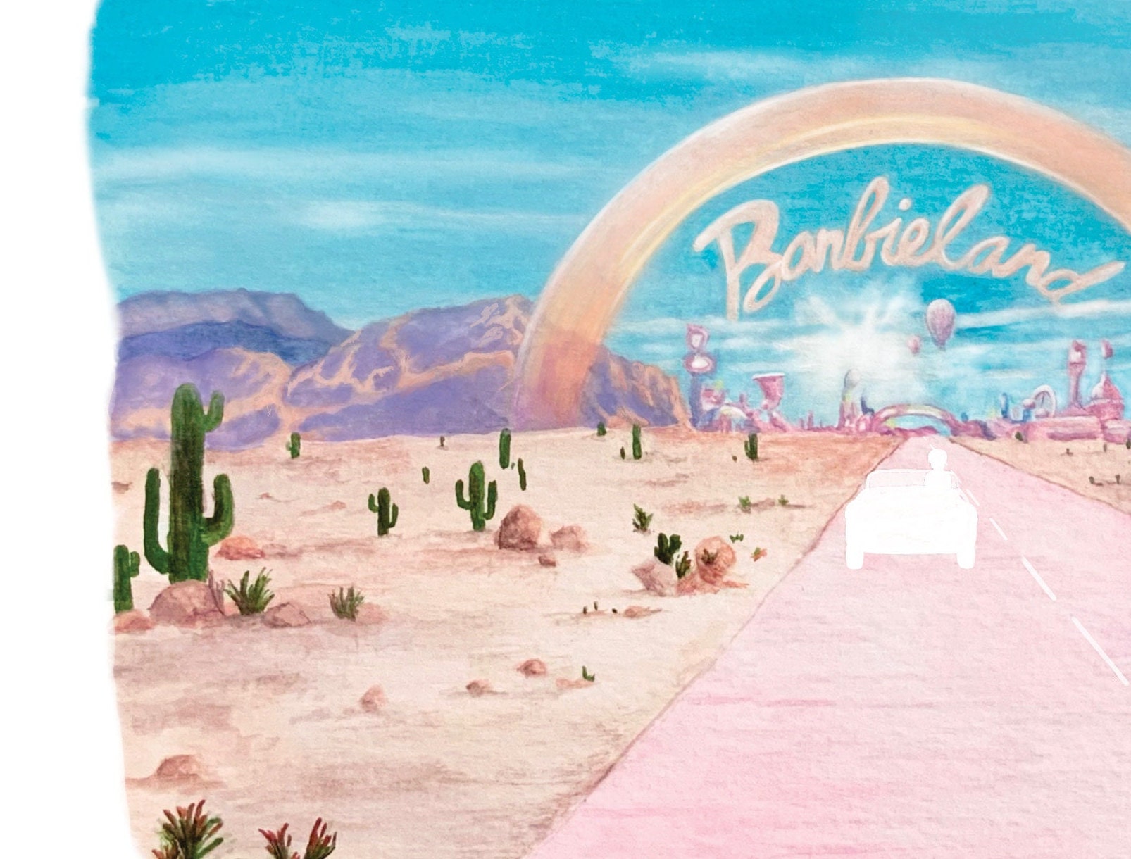 Barbie Movie Art, Barbieland, Film Design, Desert Landscape, Gouache ...