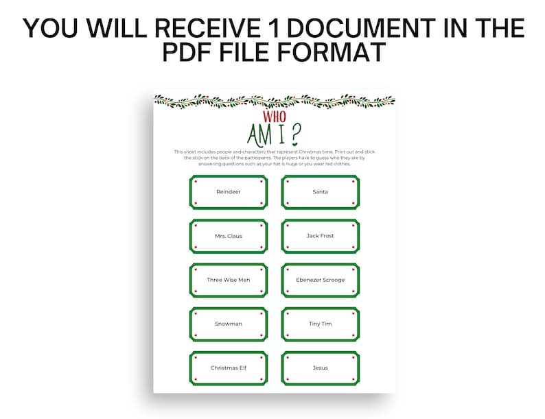 Christmas Who Am I? | Christmas Party Game Printable | Digital Download ...