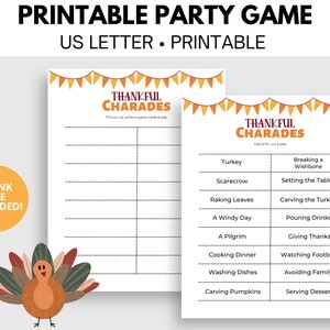 Thanksgiving Charades Game | Thanksgiving Party Game | Thanksgiving ...