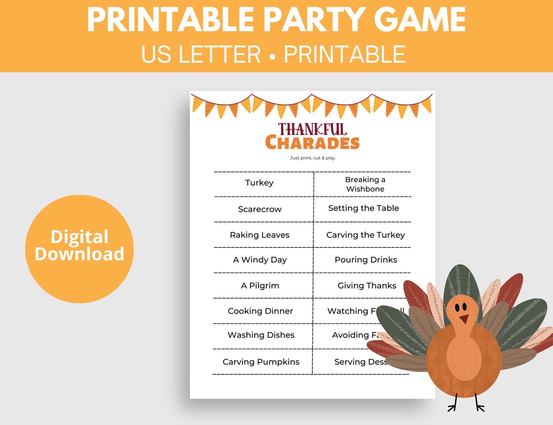 Thanksgiving Charades Game | Thanksgiving Party Game | Thanksgiving ...