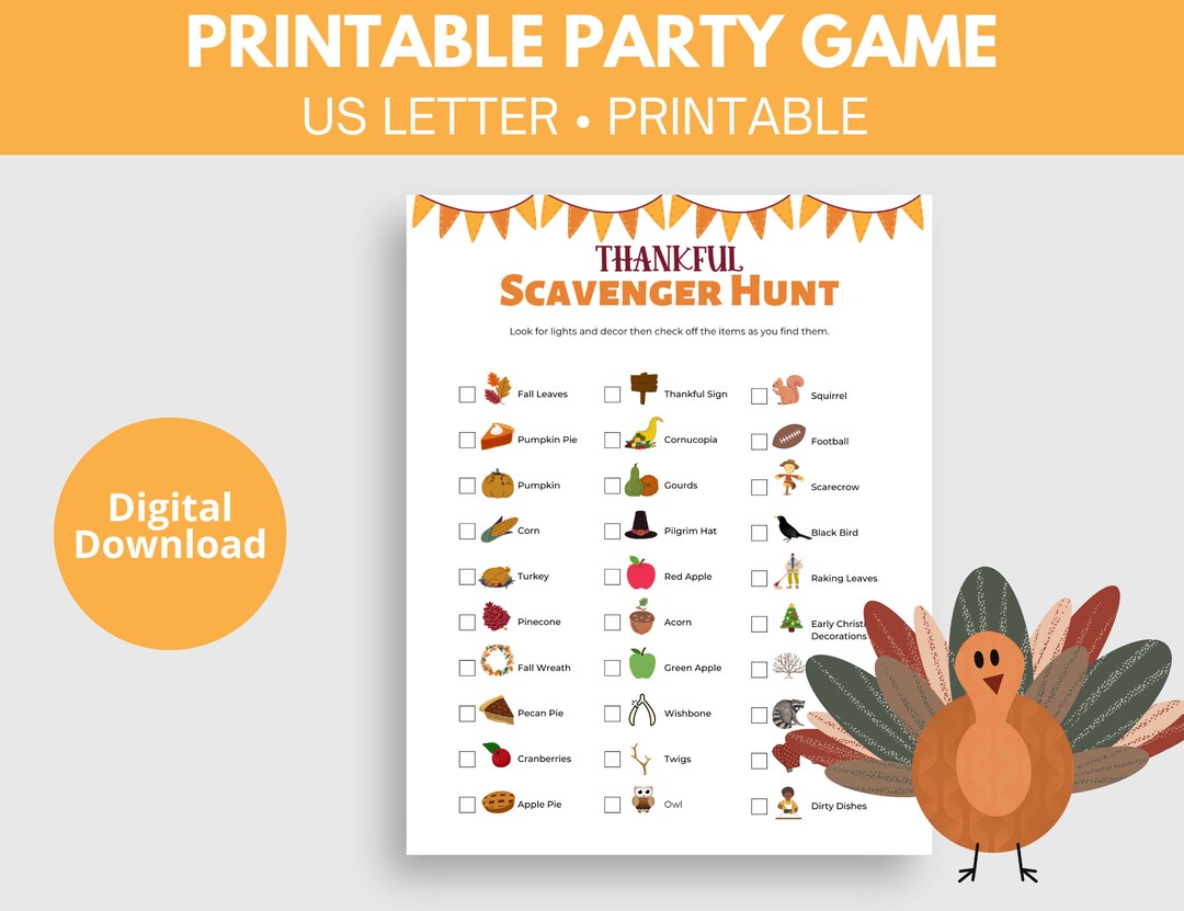 Thanksgiving Scavenger Hunt | Thanksgiving Party Game | Fall Party Game ...