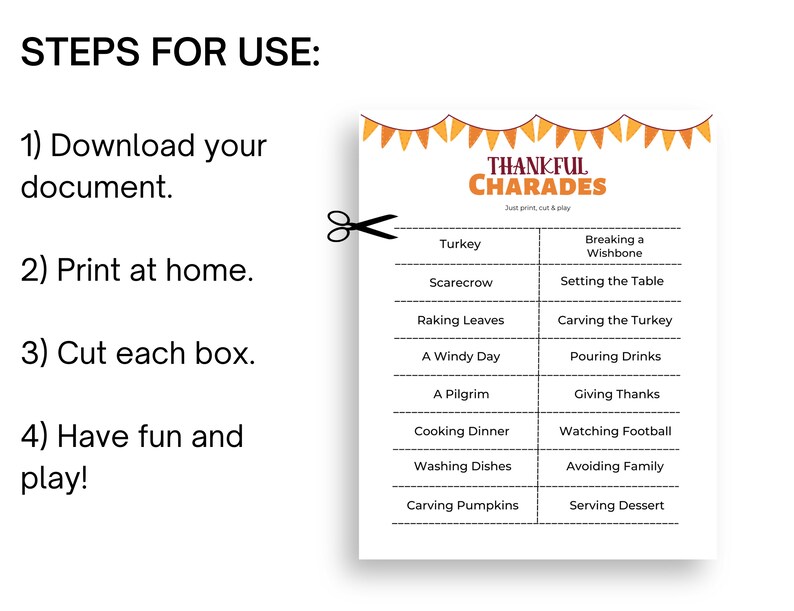 Thanksgiving Charades Game | Thanksgiving Party Game | Thanksgiving ...