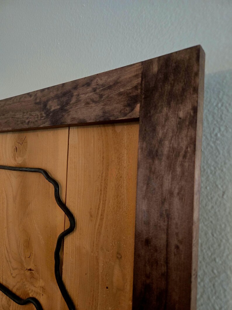 Large Hand-forged Steel State Outline Wall Art – Rustic Wood Frame ...