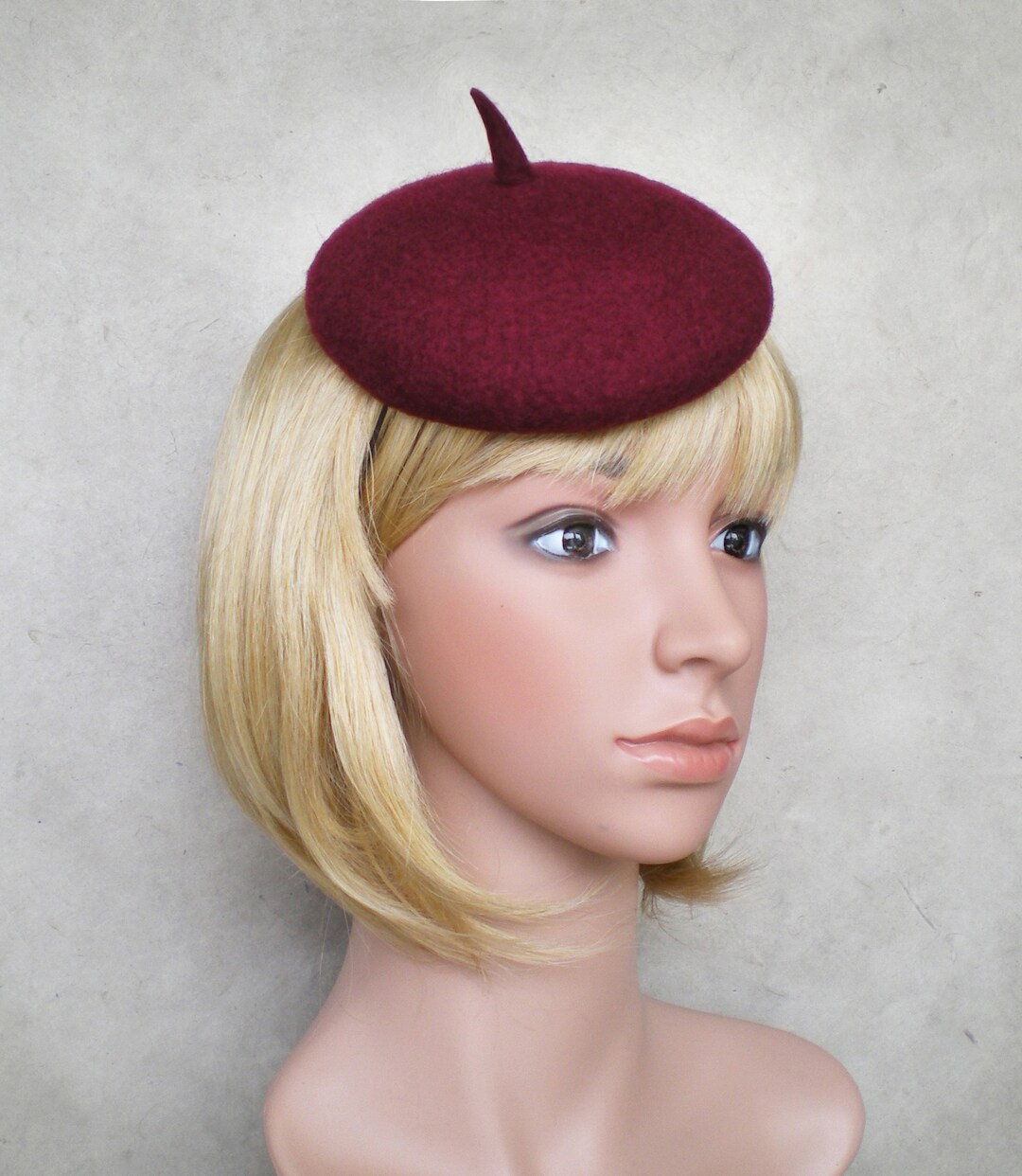 Burgundy Felt Mini Beret, Tea Party Fascinator Hat, Handmade in France ...