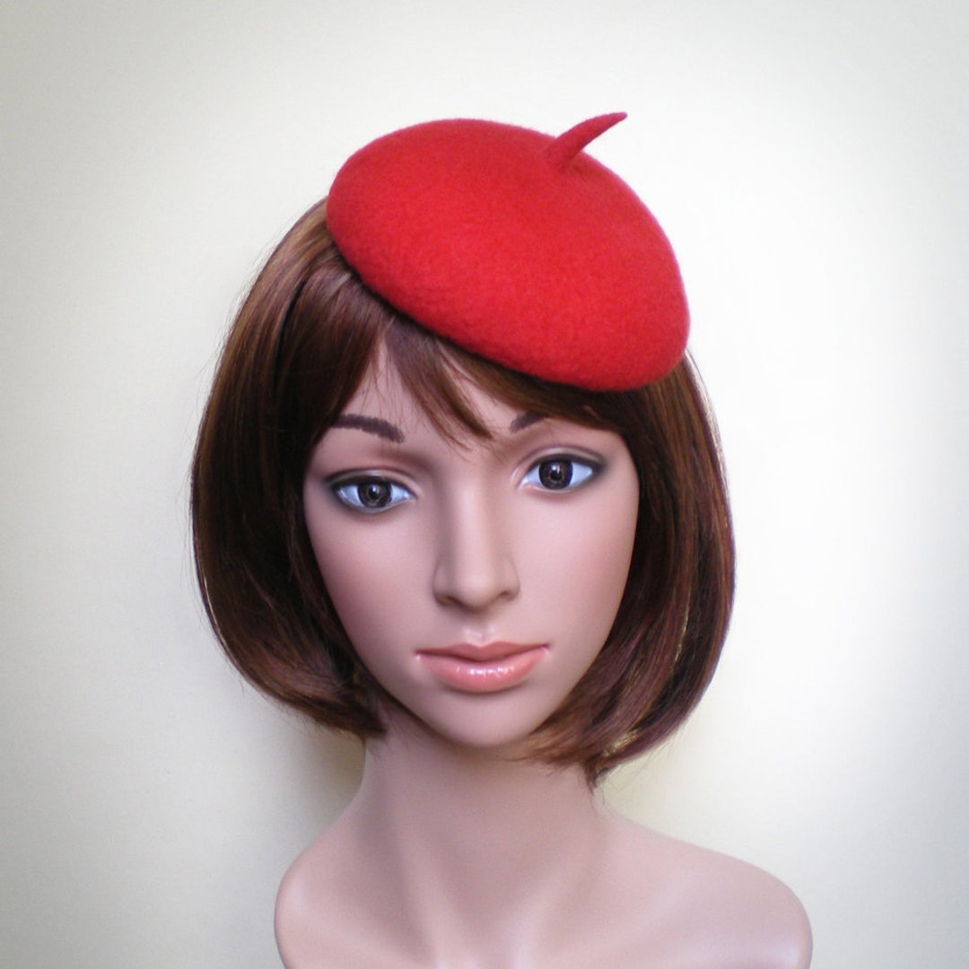 Red Mini Beret Wedding Hat, Cocktail Hat, French Beret Fascinator ...
