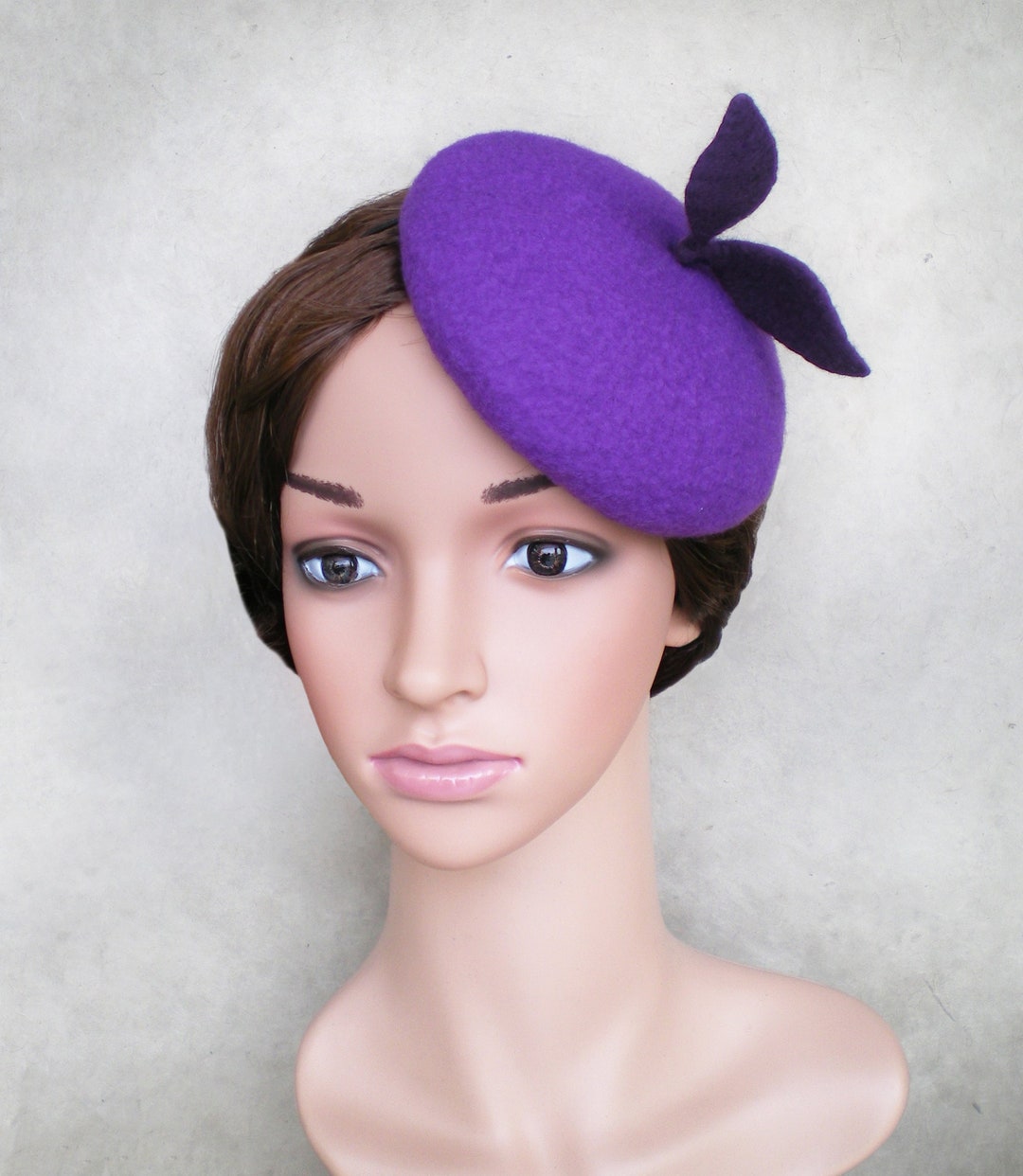 Felt Purple Pillbox Hat, Wedding Fascinator Hat, Cocktail Hat, Church ...