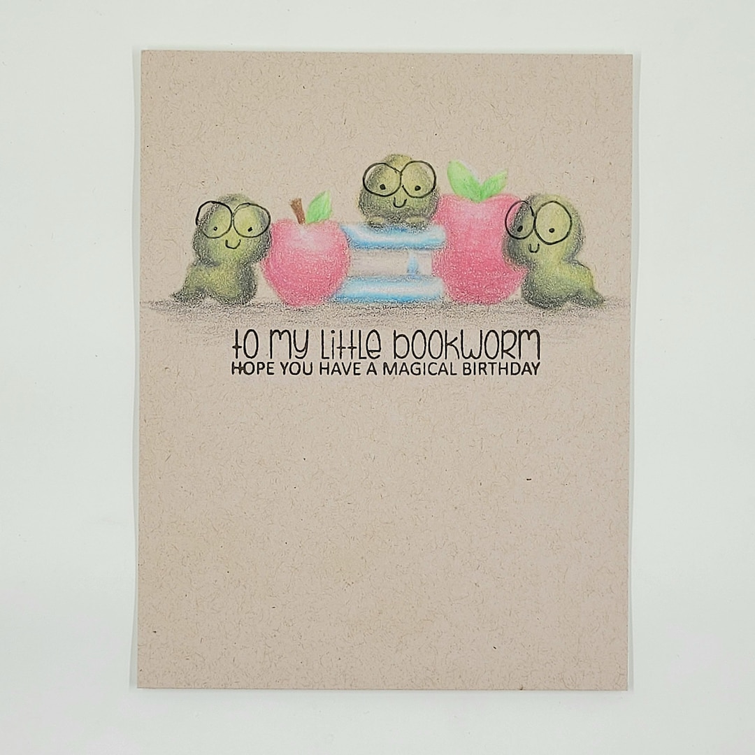 Handmade Cute Reading Bookworm Birthday Card - Etsy