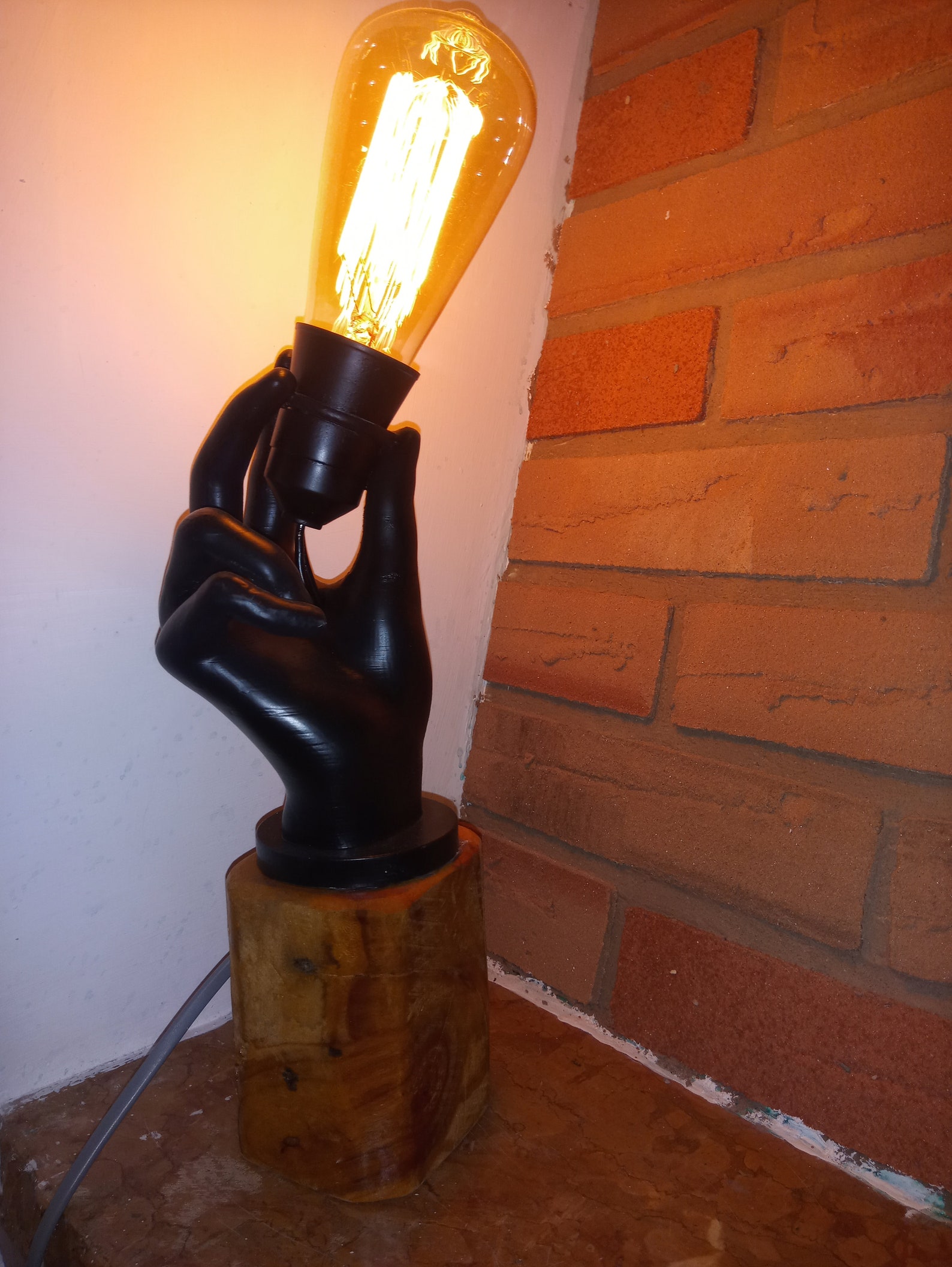 3d printed Hand lamp with recycled wood base | Etsy