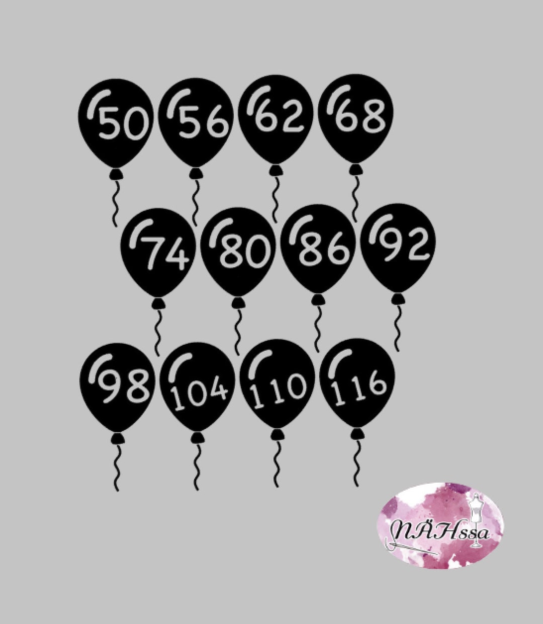 10 Size Labels for Ironing on Balloons in Individual Sizes - Etsy