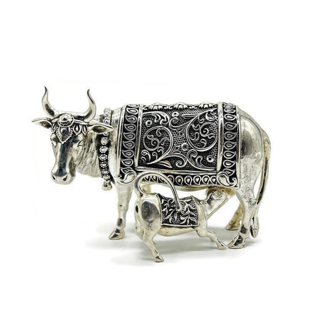 925 Sterling Silver Cow With Calf Idol / Kamdhenu Cow and Calf / Cow ...
